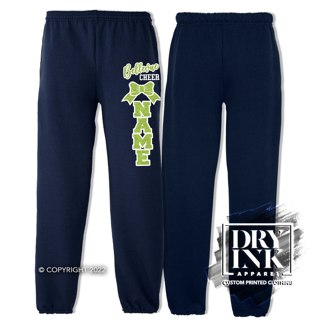 Custom Cheer Sweatpants, Personalized Glitter Cheer Bow Design on Adult ...