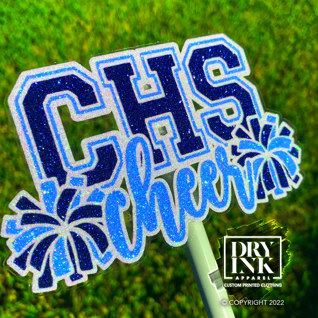 Custom Cheer Stickers, School Initials and Cheer With Pom Poms, Glitter ...