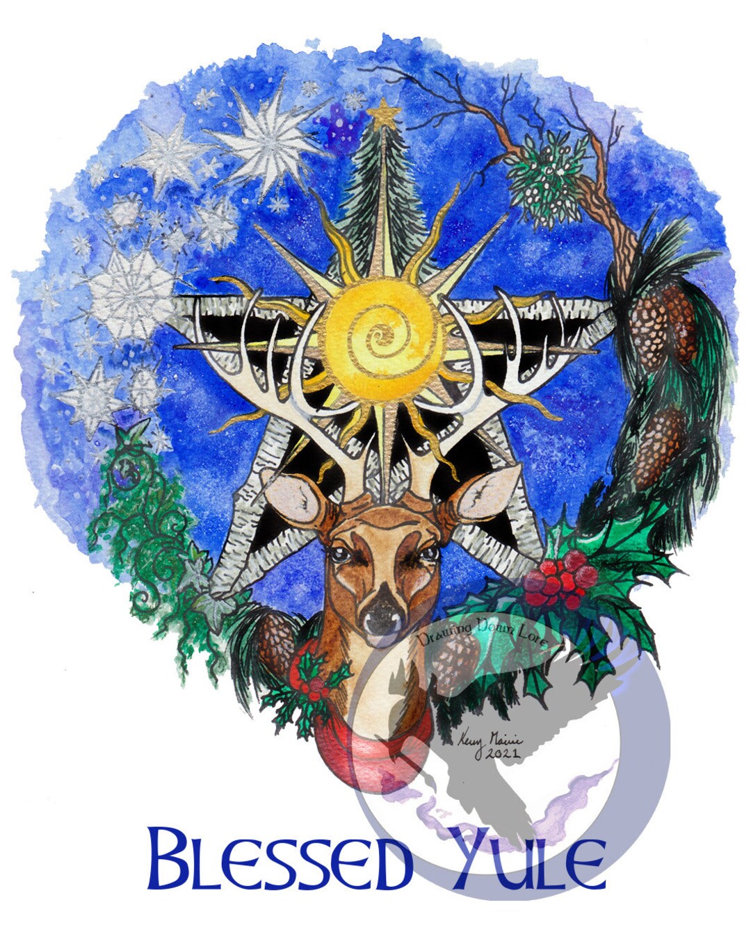 Yule Pentacle Pagan Wiccan Witch Greeting Card/postcard - Etsy