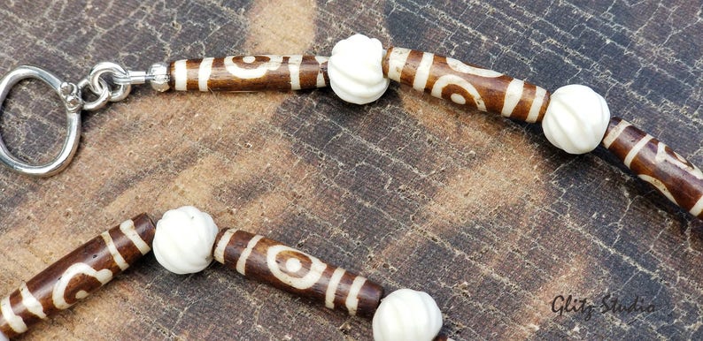 Sterling Silver Peace Nut Bead Necklace W/batik Bone Pendant, African ...