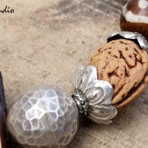 Sterling Silver Peace Nut Bead Necklace W/batik Bone Pendant, African ...