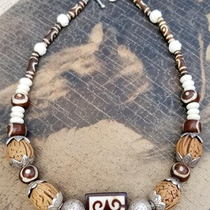 Sterling Silver Peace Nut Bead Necklace W/batik Bone Pendant, African ...
