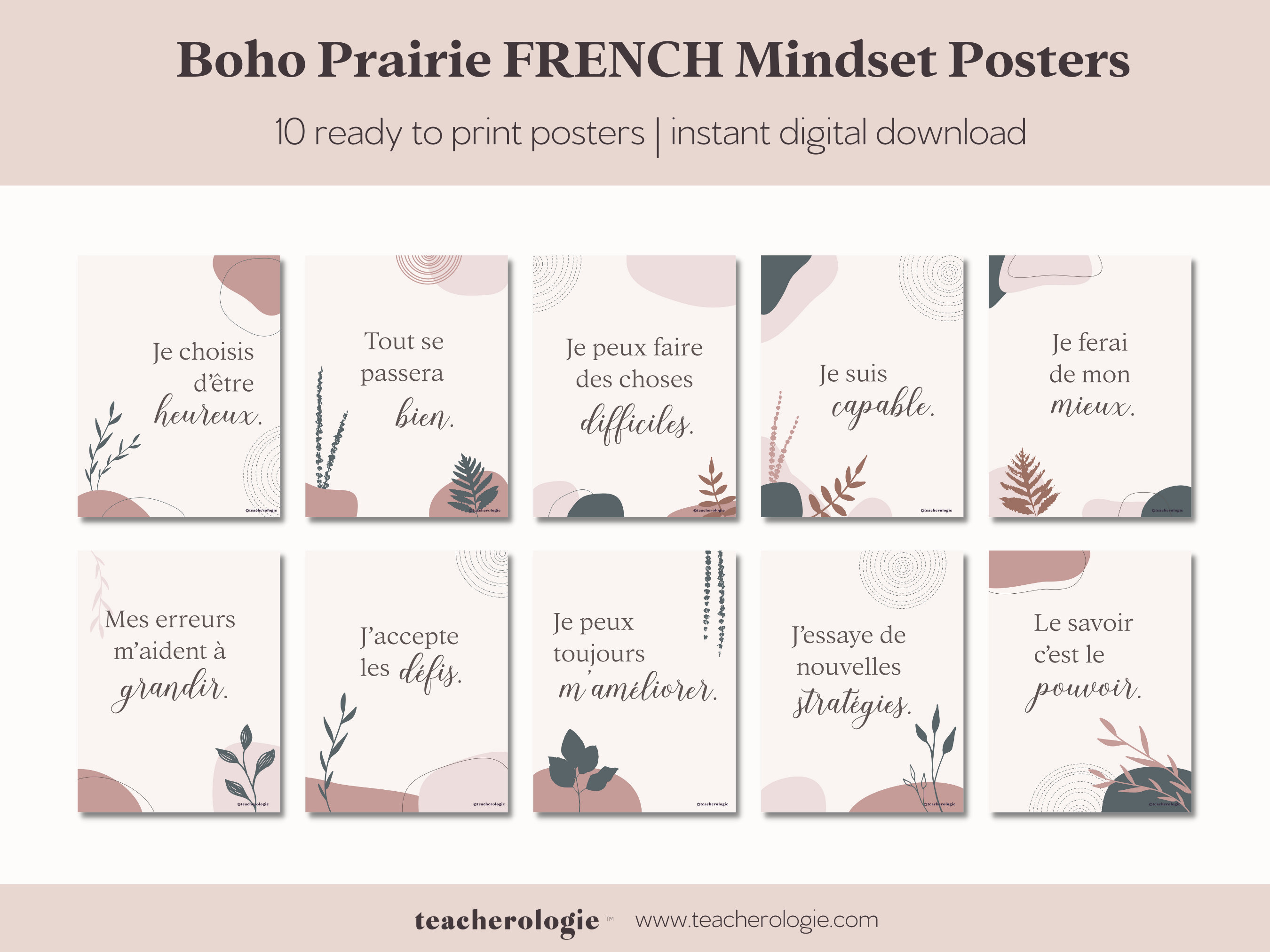 French Mindset Posters Classroom Decor Boho Prairie - Etsy