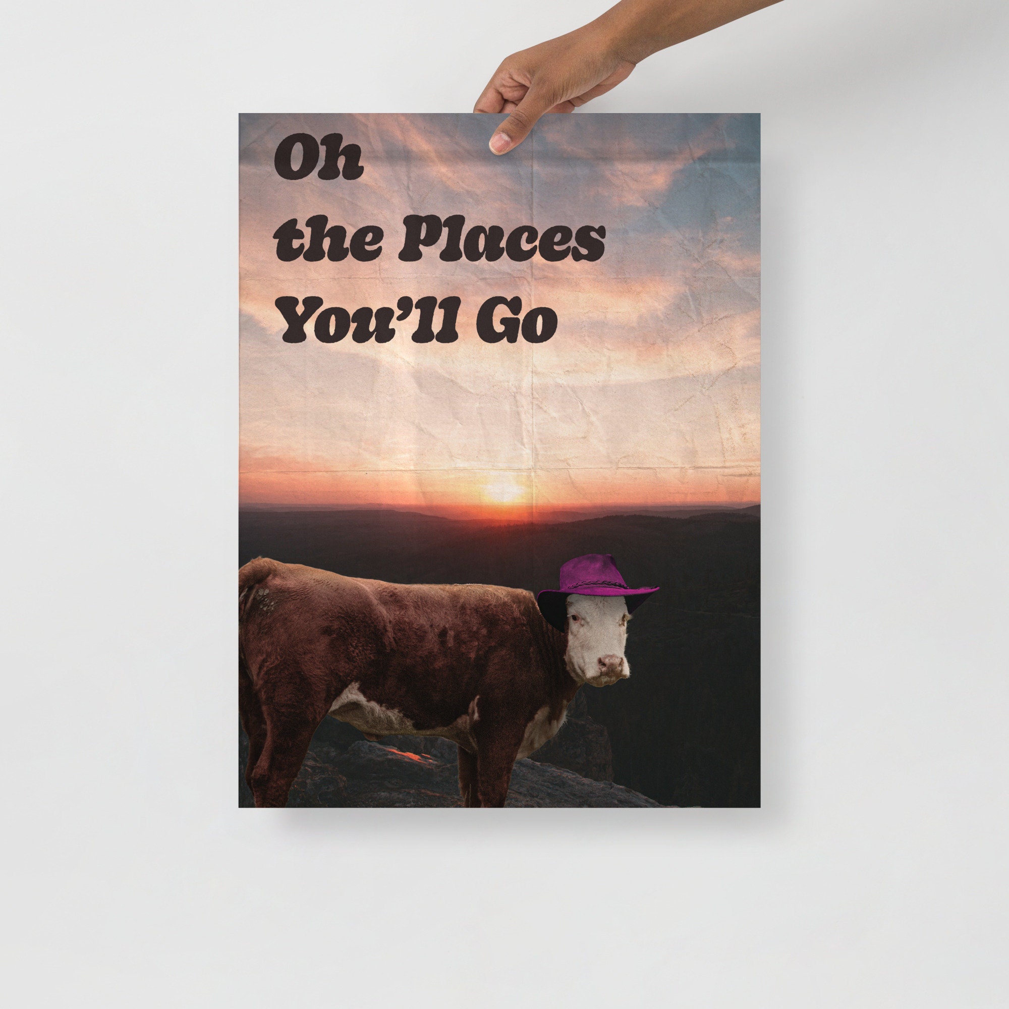 Oh the Places You'll Go Cow Poster Whimsical Dr. Seuss - Etsy