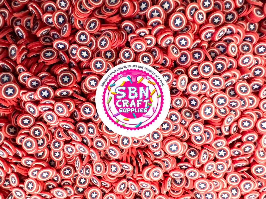50 Gram 5mm Red White Blue Shield Polymer Clay Fake Sprinkle Fimo Slice ...