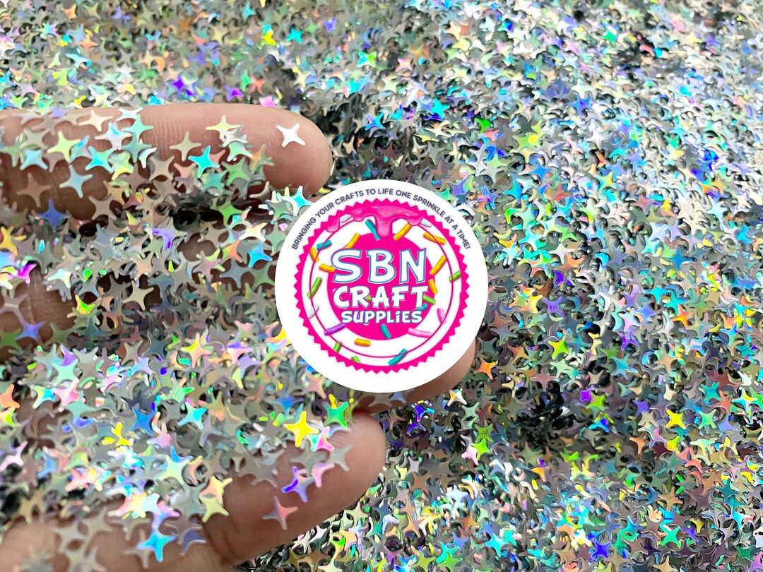 BULK 500 Gram Glitter 4mm Silver Four Point Star Shaped Glitter Chunky ...