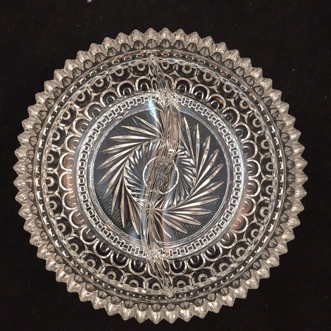 Clear Crystal Cut Glass Divided Plate - Etsy