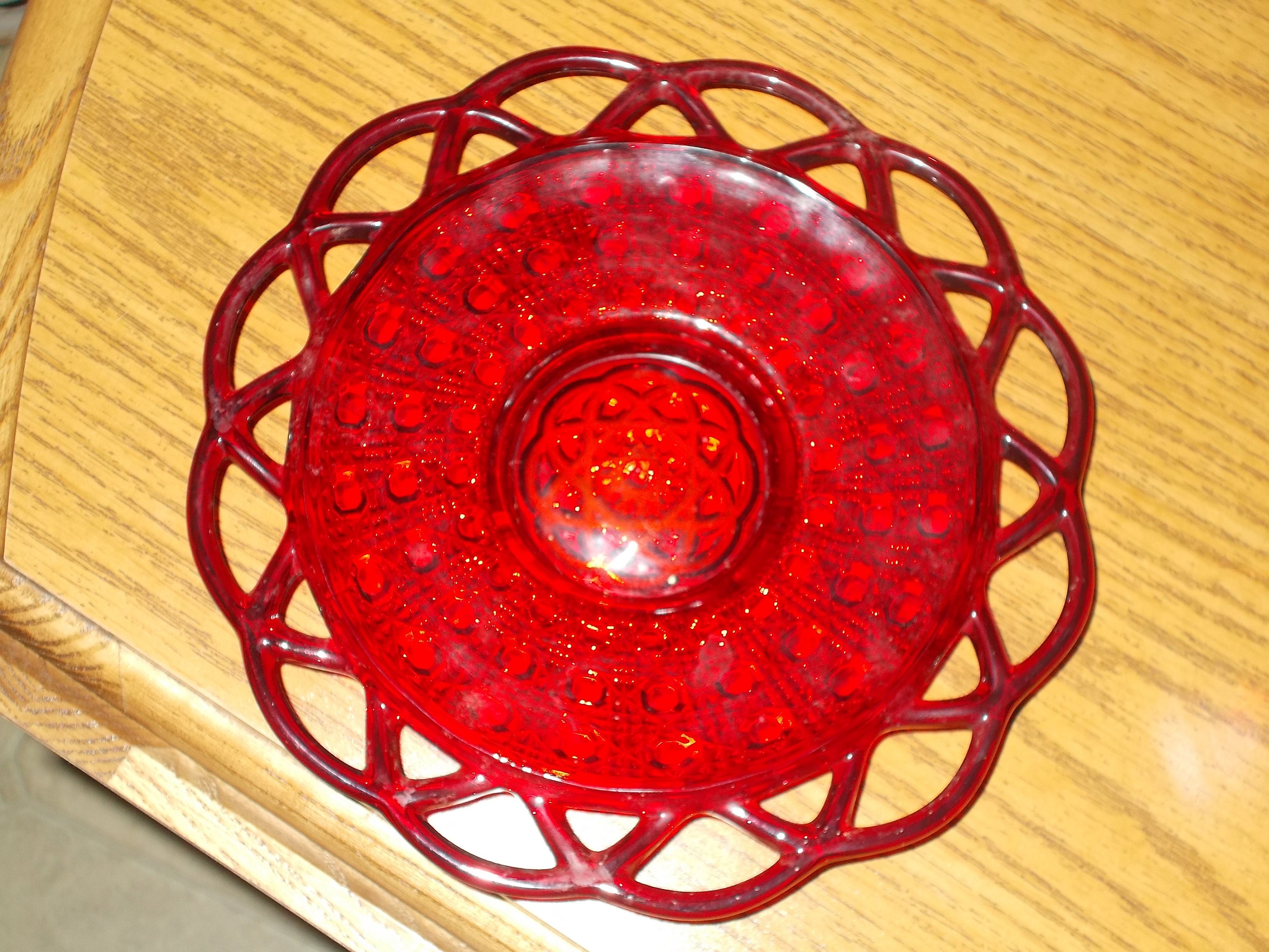 Vintage Ruby Red Glass Lattice Lace Edge Plate - Etsy