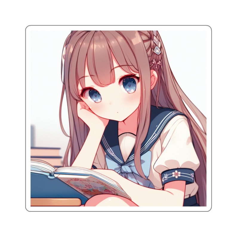 Anime Stickers Anime Girl Reading Anime Girl Homework Cute Anime Anime ...