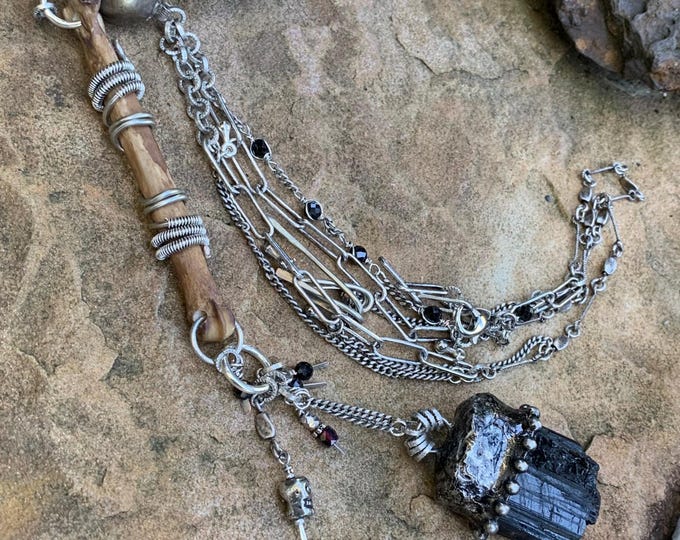 RESERVED for EJ / Black Tourmaline and Bone Double Chain Necklace ...