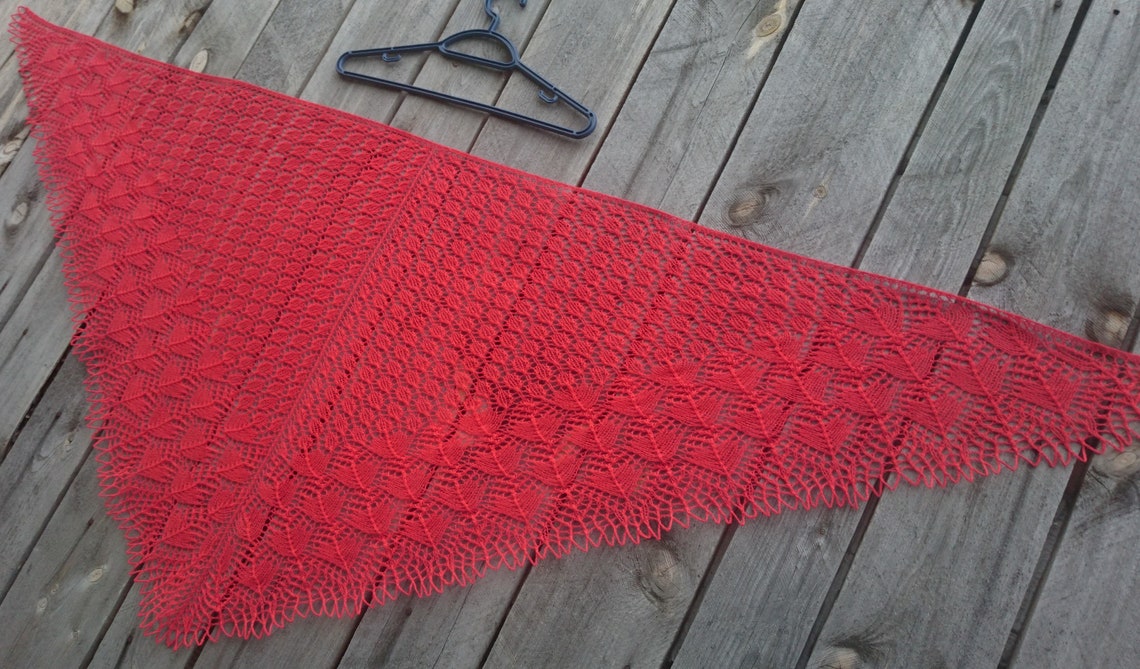 Red Triangular Knitted Shawl Handmade Knitted Lace Woolen - Etsy