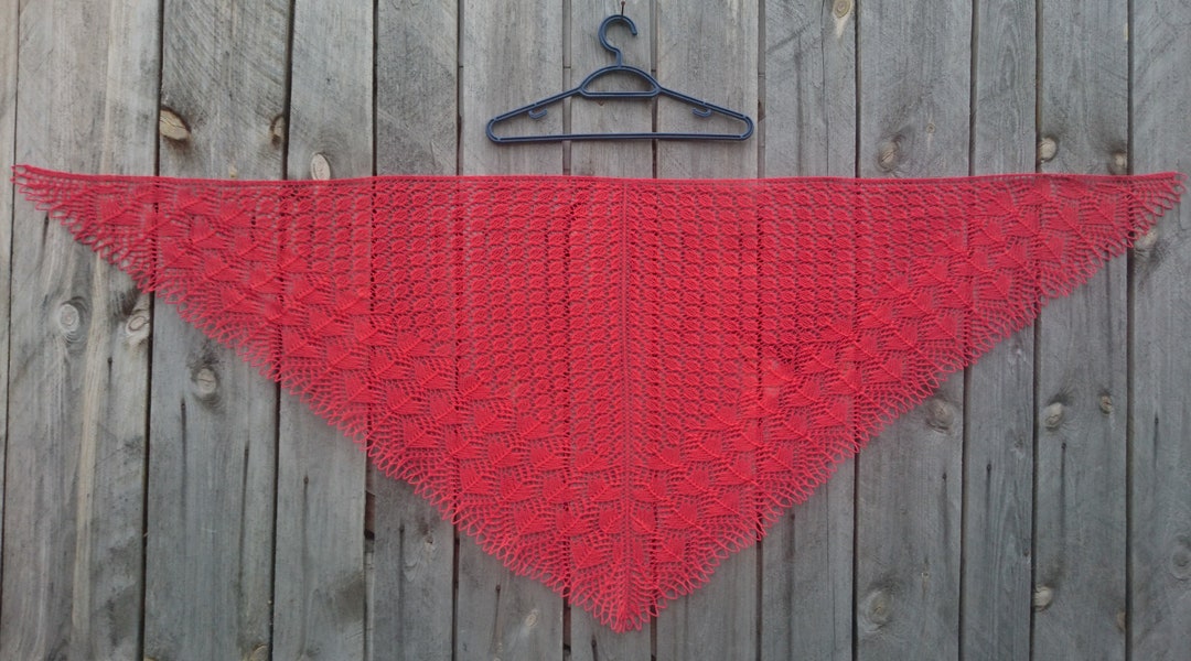 Red Triangular Knitted Shawl, Handmade Knitted Lace Woolen Shawl, Red ...