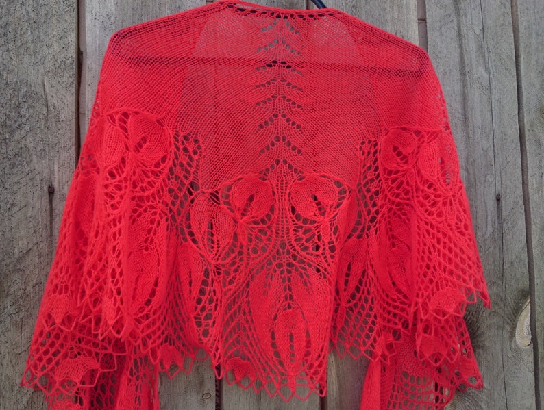 Red Wool Lace Shawl, Beautiful Border Semi-circular Shawl, Knitted ...
