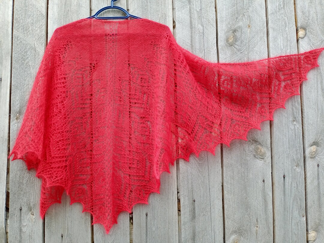 Large Red Lace Shawl, Red Mohair and Silk Shawl, Bright Scarlet Cape ...