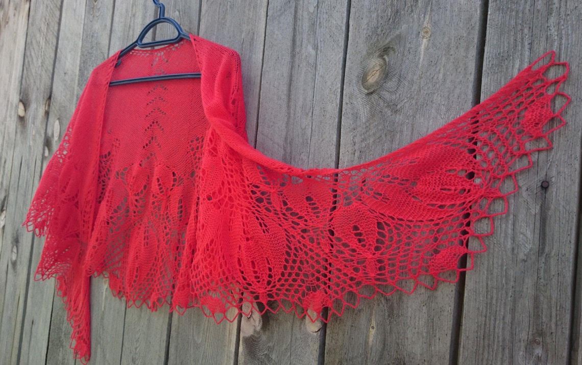 Red Wool Lace Shawl Beautiful Border Semi-circular Shawl - Etsy