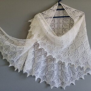 White Lace Shawl, Knitted Shawl, White Pure Wool Mohair Shawl, Triangle ...