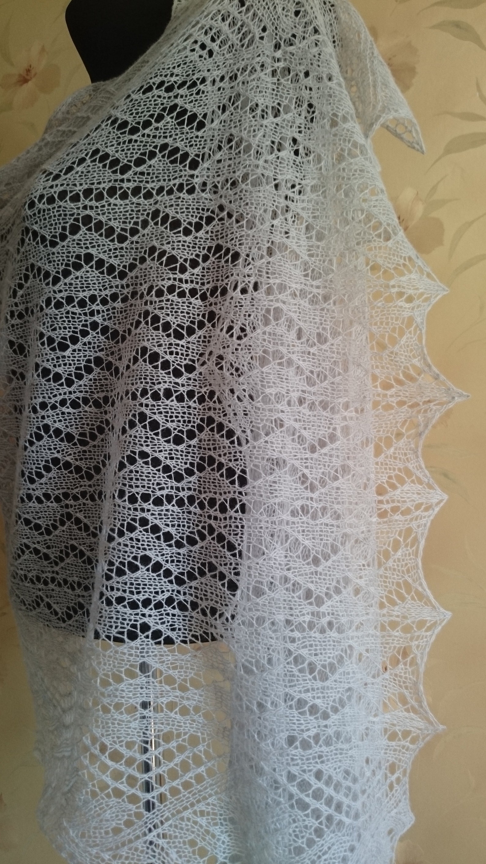Gray Big Lace Stole, Handmade Knitted Lace Wedding Stole, Pure Wool ...