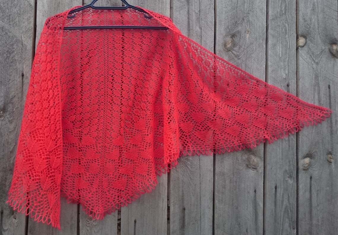 Red Triangular Knitted Shawl Handmade Knitted Lace Woolen - Etsy