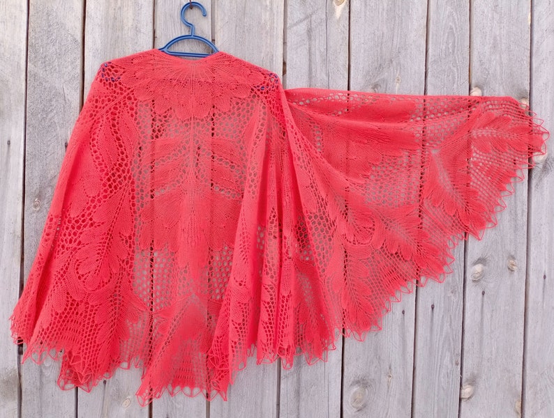 Big Red Lace Shawl, Handmade Knitted Lace Shawl, Natural Wool Lace Wrap ...