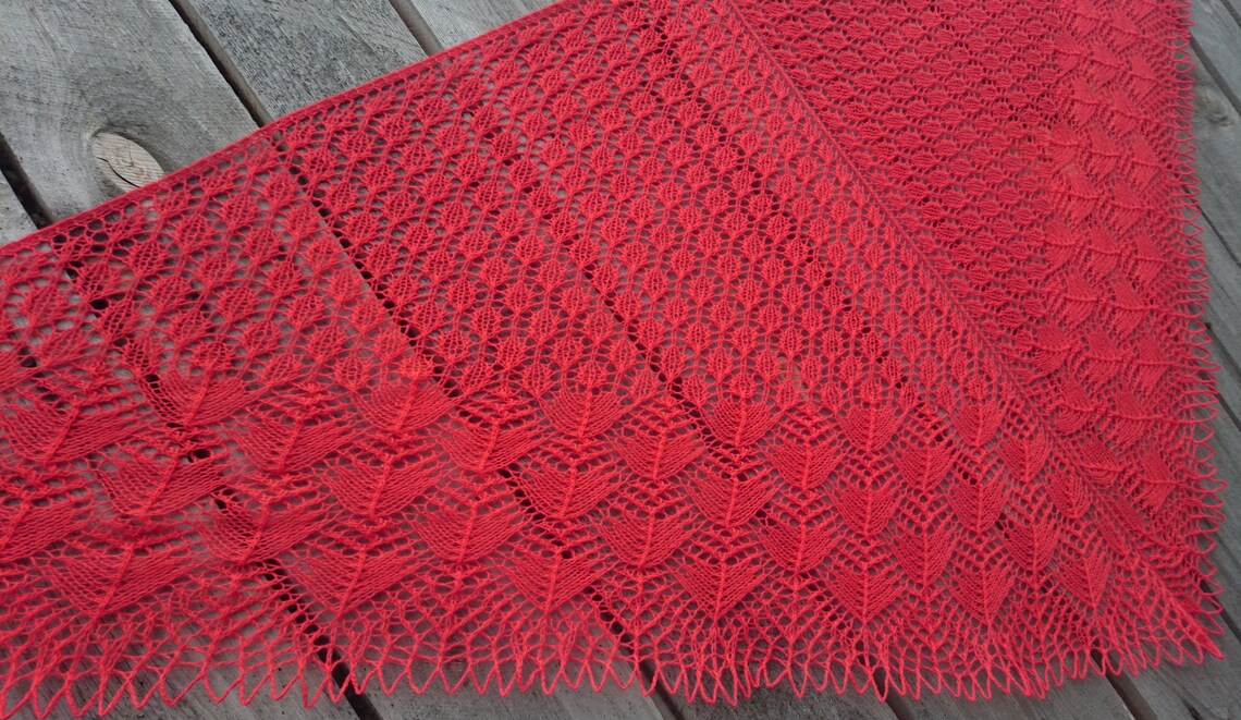 Red Triangular Knitted Shawl Handmade Knitted Lace Woolen - Etsy
