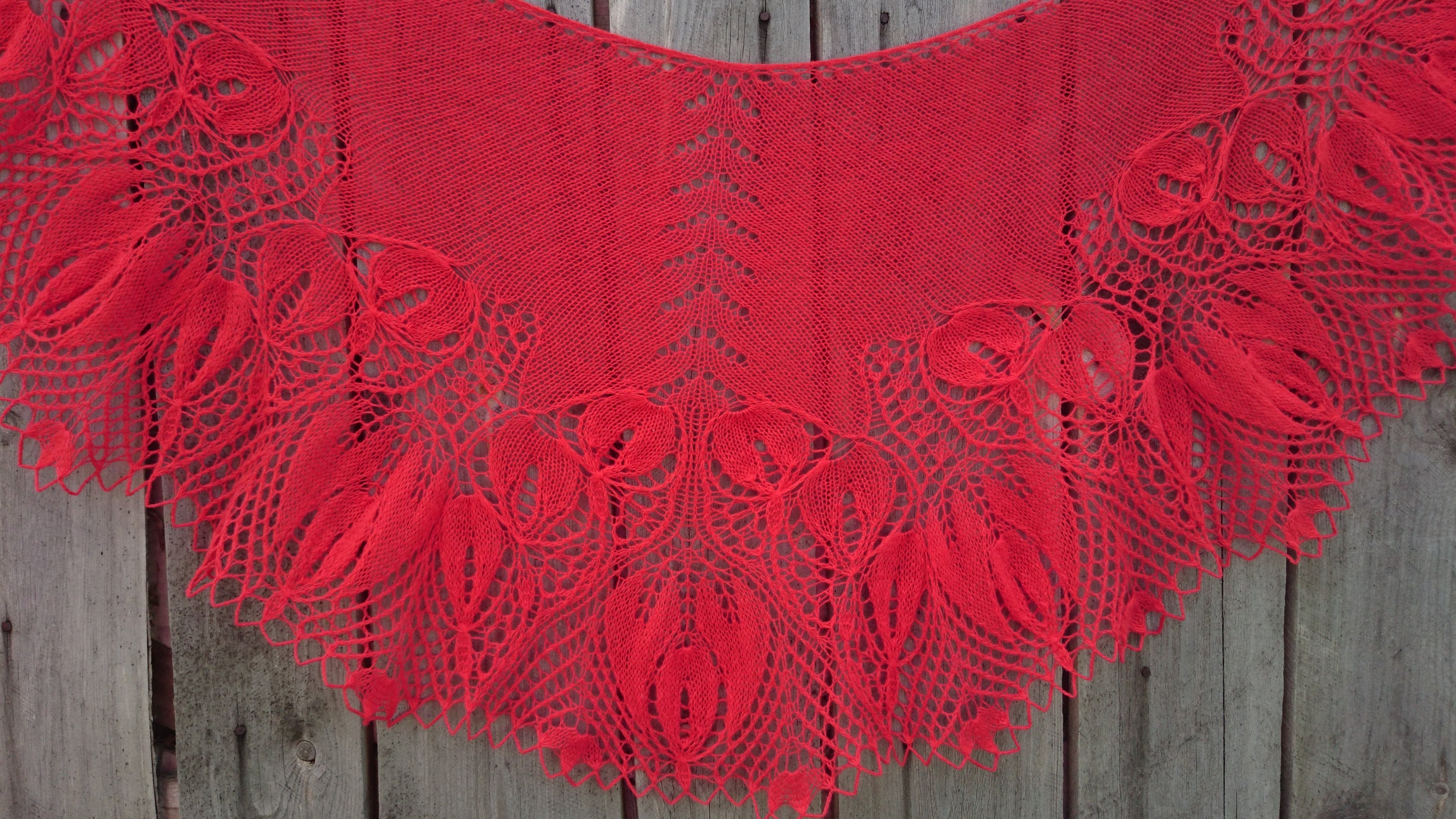 Red Wool Lace Shawl, Beautiful Border Semi-circular Shawl, Knitted ...