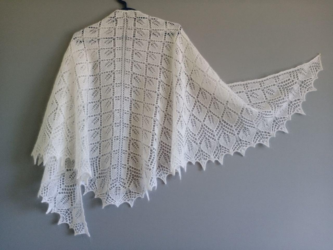 White Lace Shawl, Knitted Shawl, White Pure Wool Mohair Shawl, Triangle ...