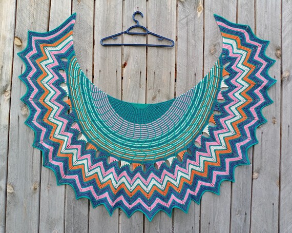 Large multicolored shawl Handmade Knitted lace wool cape | Etsy