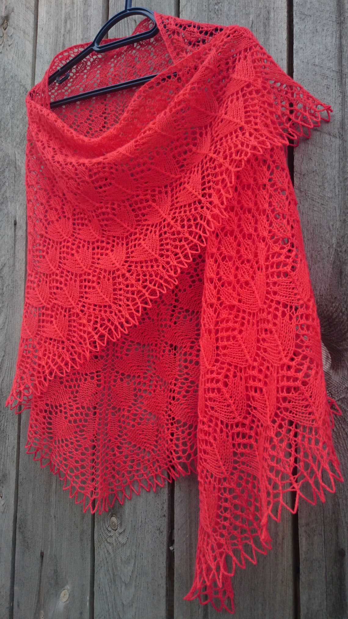 Red Triangular Knitted Shawl Handmade Knitted Lace Woolen - Etsy