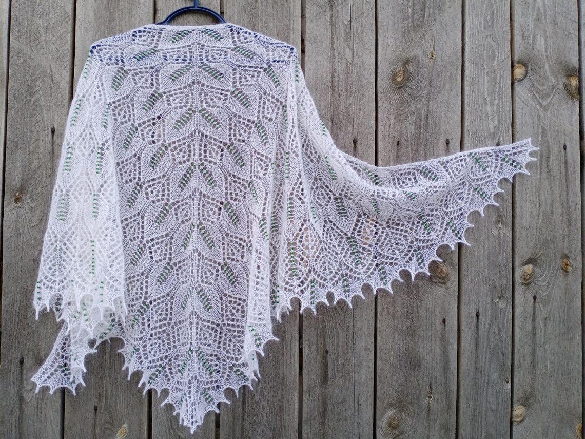 White Lace Shawl, Knitted Shawl, White Pure Wool Mohair Shawl, Triangle ...