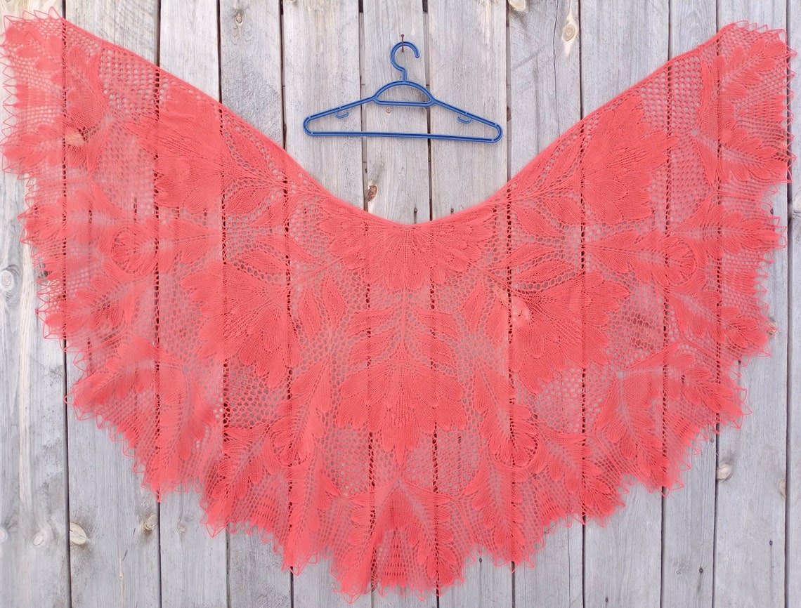 Big Red Lace Shawl, Handmade Knitted Lace Shawl, Natural Wool Lace Wrap ...