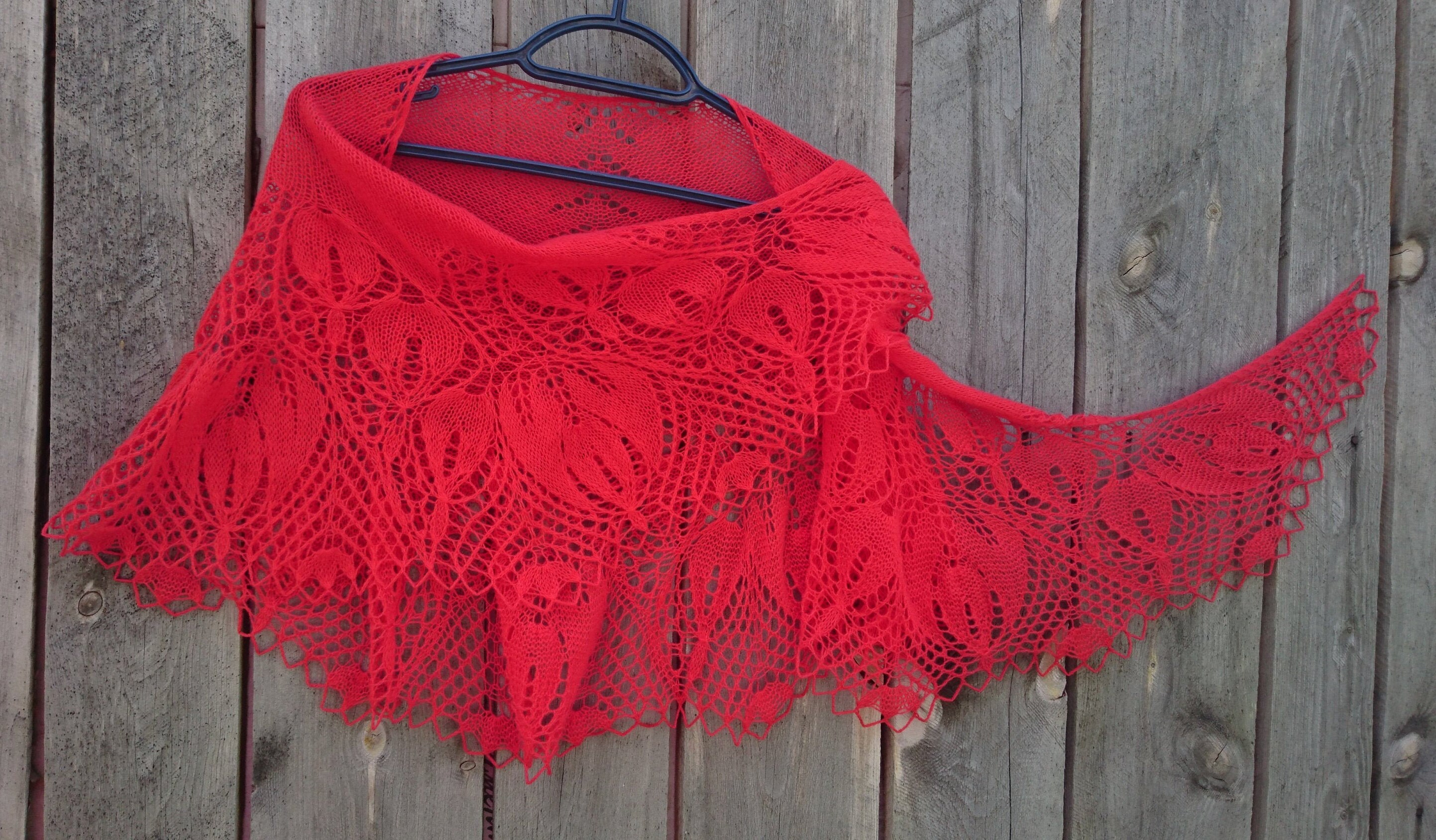 Red Wool Lace Shawl, Beautiful Border Semi-circular Shawl, Knitted ...