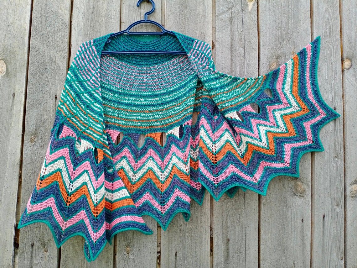 Large multicolored shawl Handmade Knitted lace wool cape | Etsy