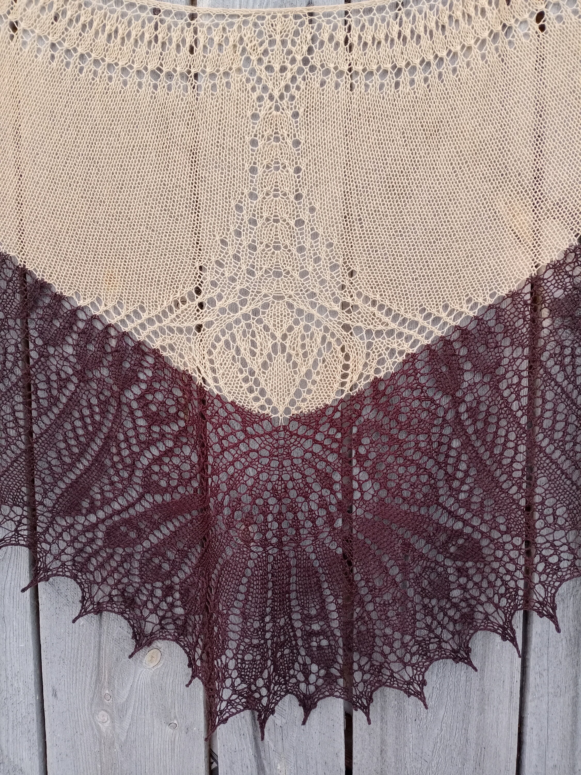 Two-tone Wool Lace Shawl, Handmade Knitted Lace Wrap, Large Shawl of ...