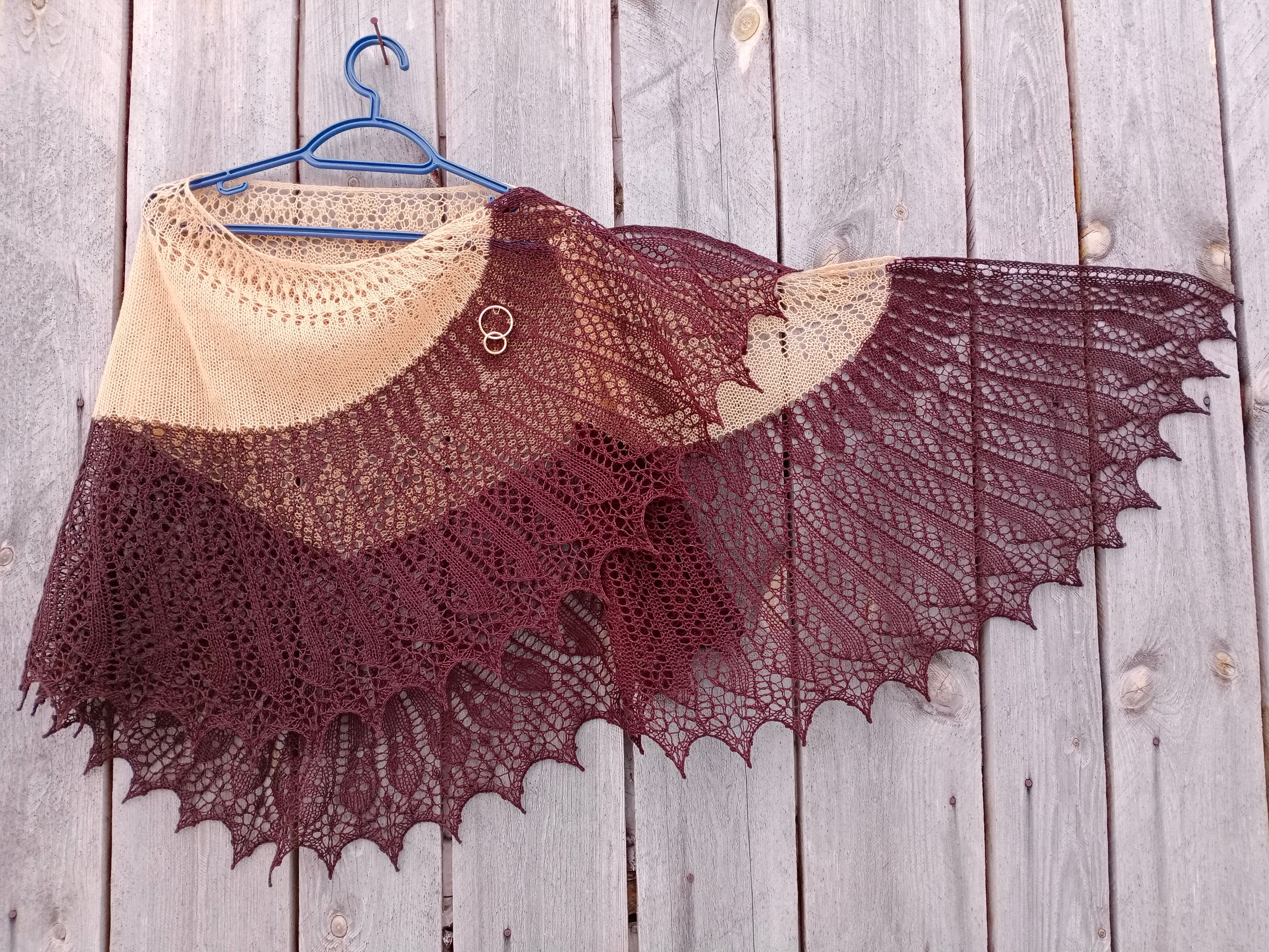 Two-tone Wool Lace Shawl, Handmade Knitted Lace Wrap, Large Shawl of ...