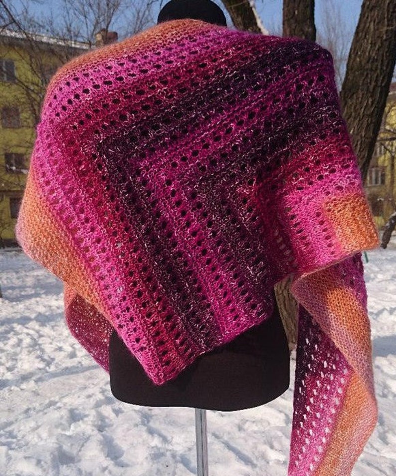 Boho Cotton Shawl, Asymmetrical Triangular Wrap, Handmade Knitted ...