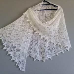 White Lace Shawl, Knitted Shawl, White Pure Wool Mohair Shawl, Triangle ...
