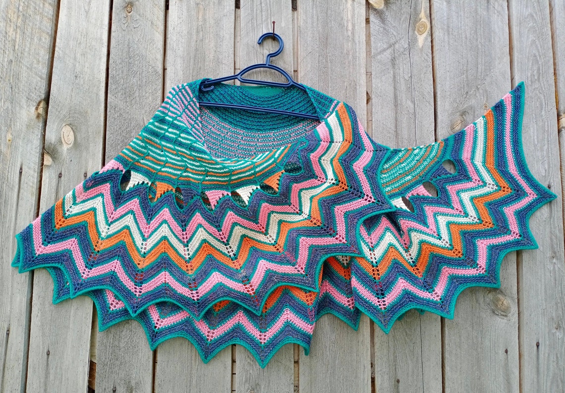 Large multicolored shawl Handmade Knitted lace wool cape | Etsy