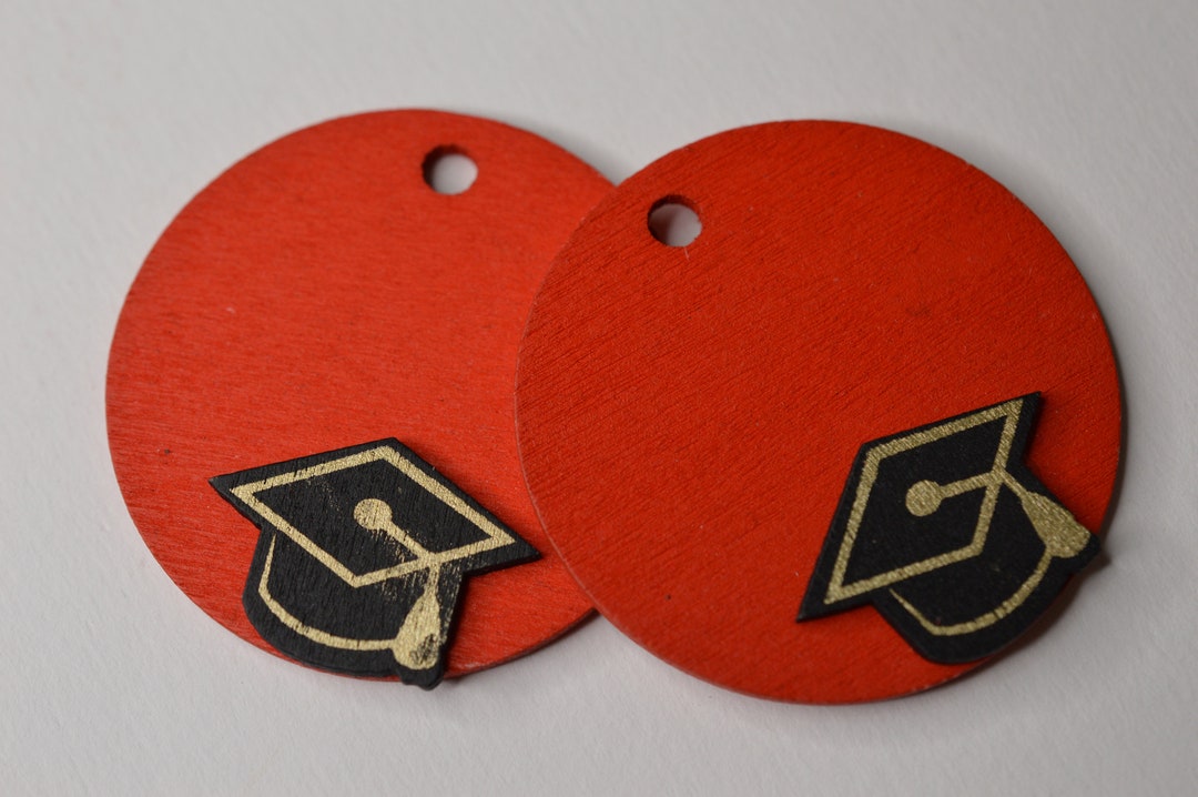 12 Red Wooden Discs With Graduation Hat Diameter 4.5 - Etsy