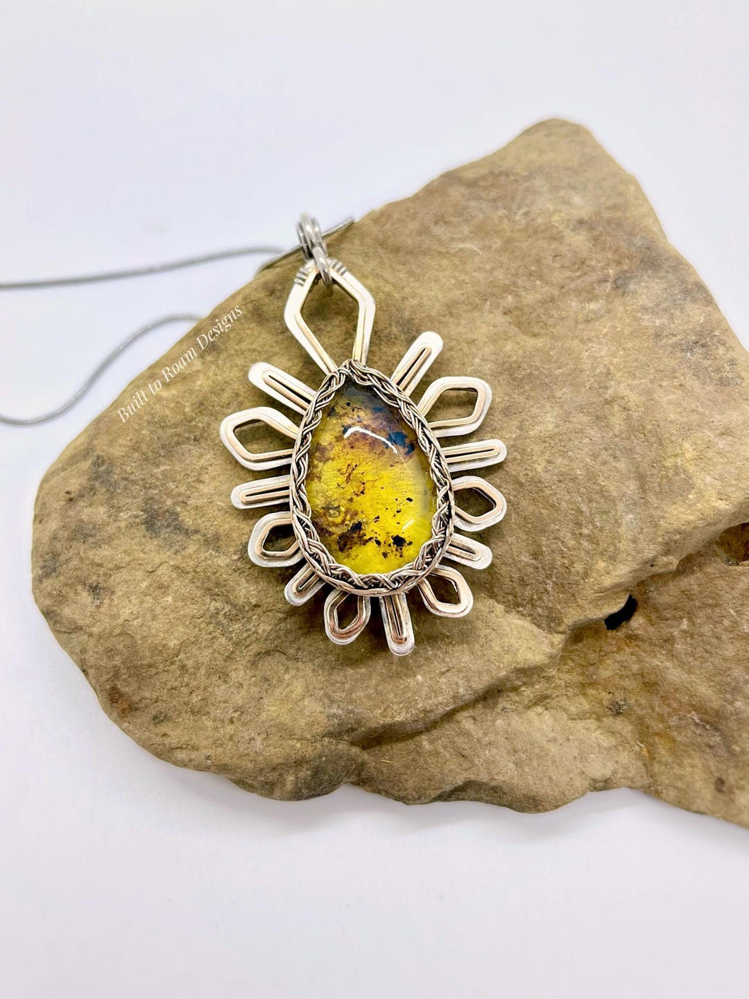Liora: Golden Amber Wire Wrapped Pendant in Sterling Silver and Bronze ...