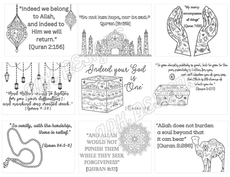 Printable Ayah/ayat Cards - Quran Verse Coloring, Instant Download ...