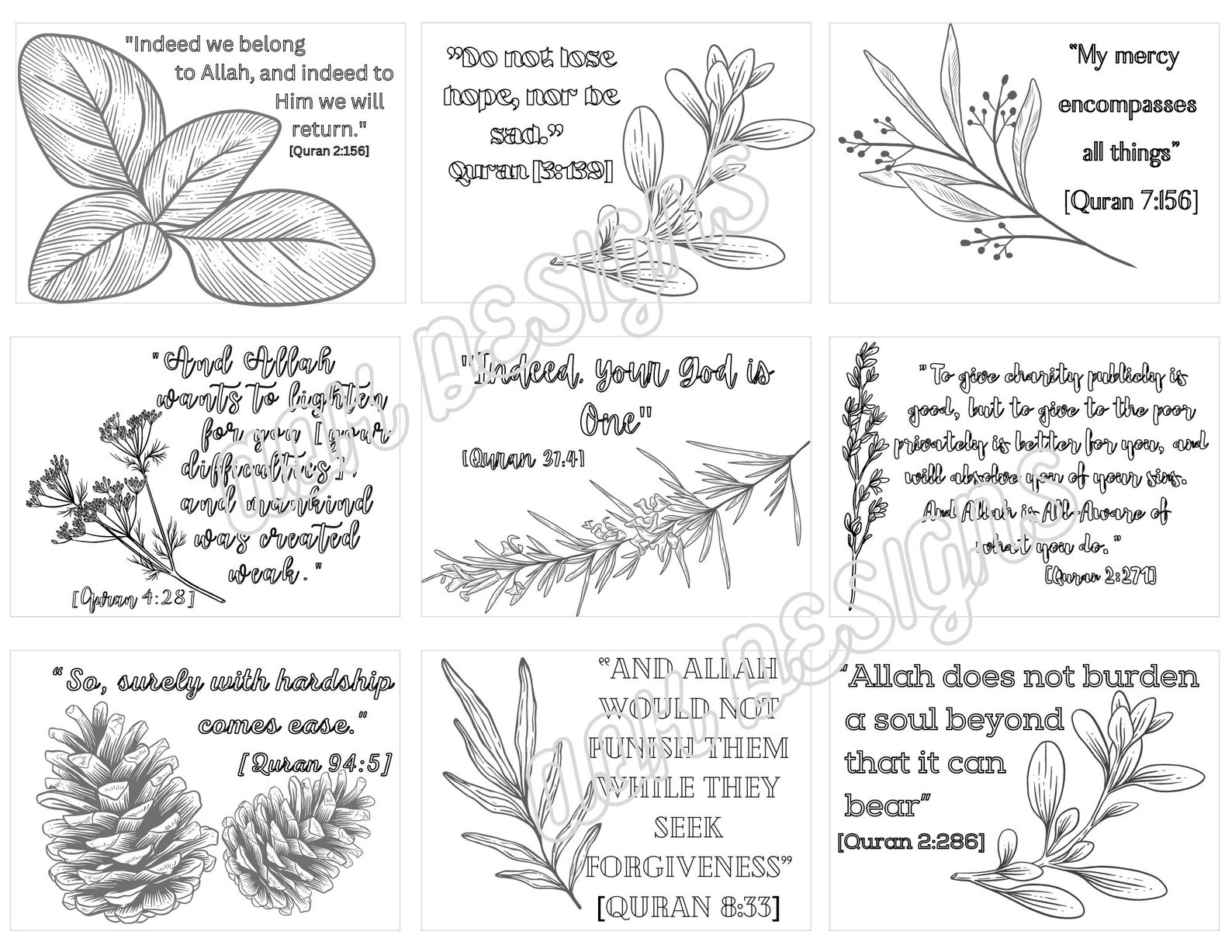 Printable Ayah/ayat Cards - Quran Verse Coloring, Instant Download ...