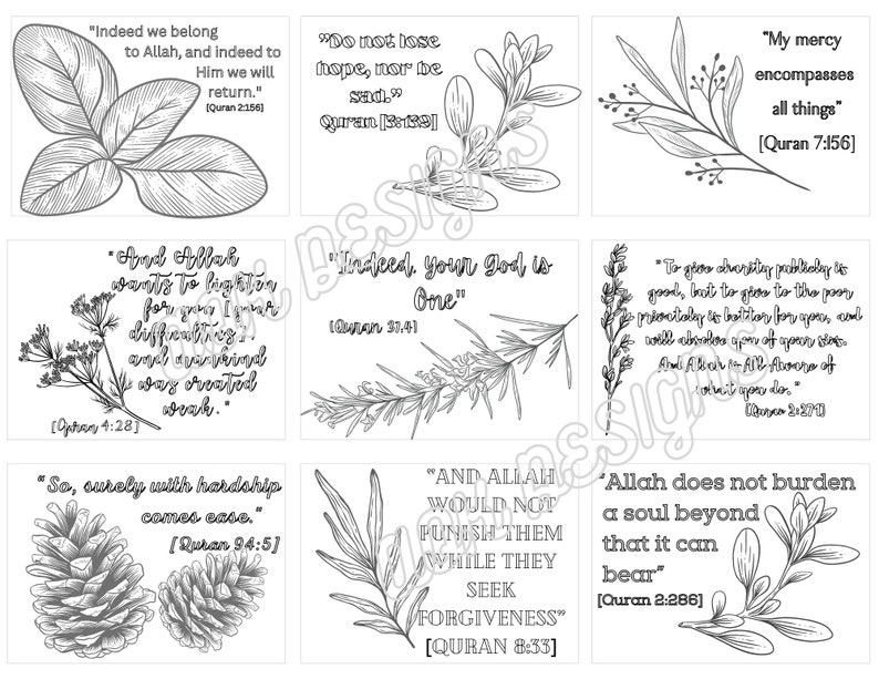 Printable Ayah/ayat Cards - Quran Verse Coloring, Instant Download ...