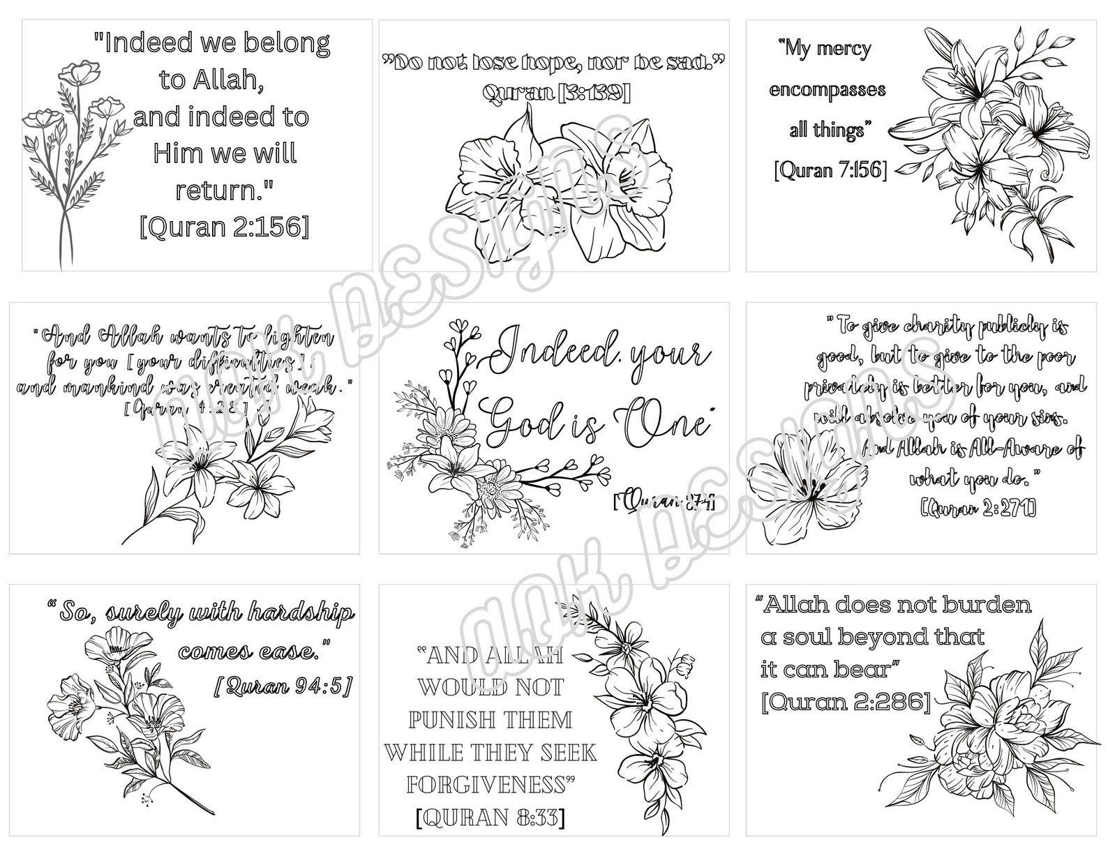 Printable Ayah/ayat Cards - Quran Verse Coloring, Instant Download ...