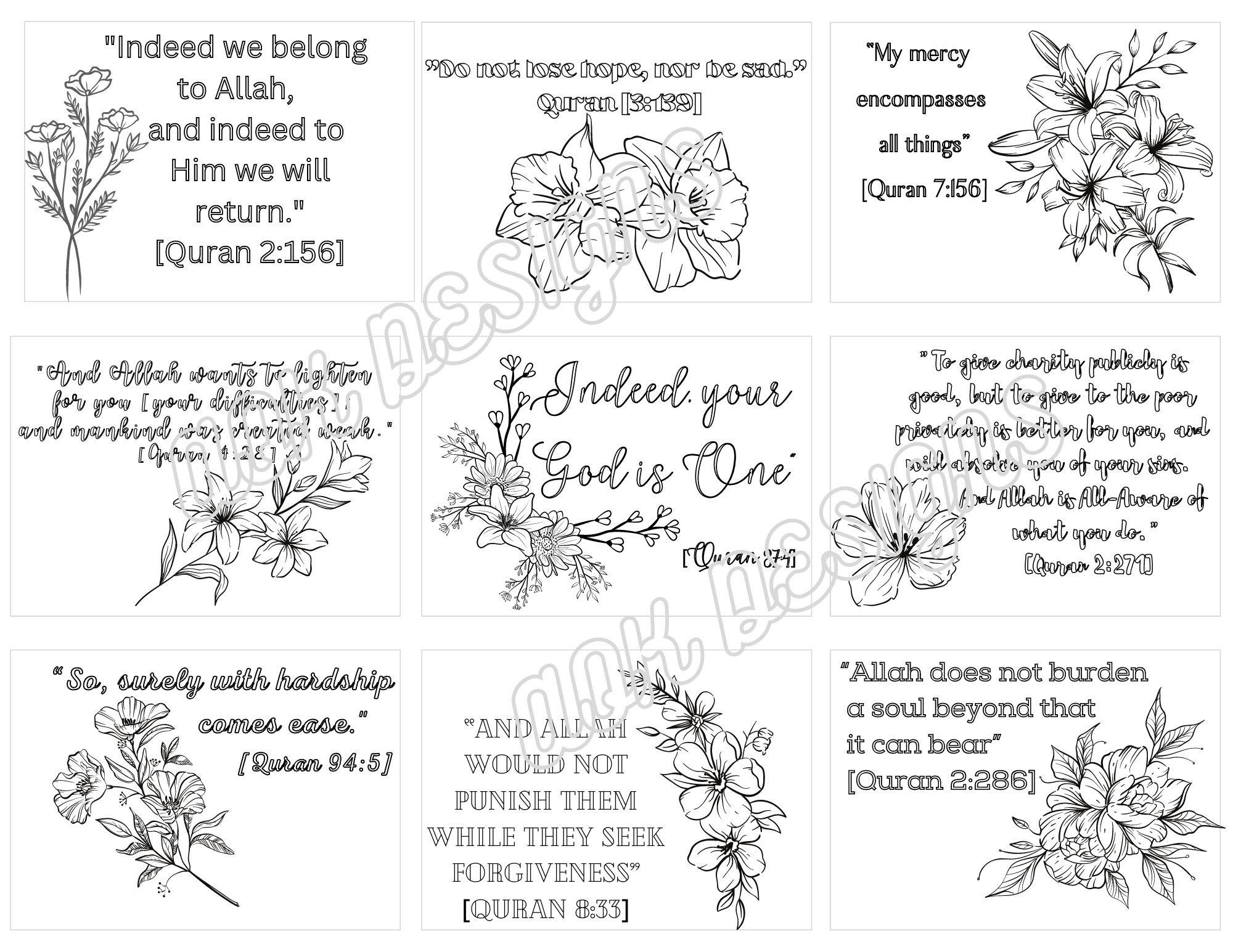 Printable Ayah/ayat Cards - Quran Verse Coloring, Instant Download ...