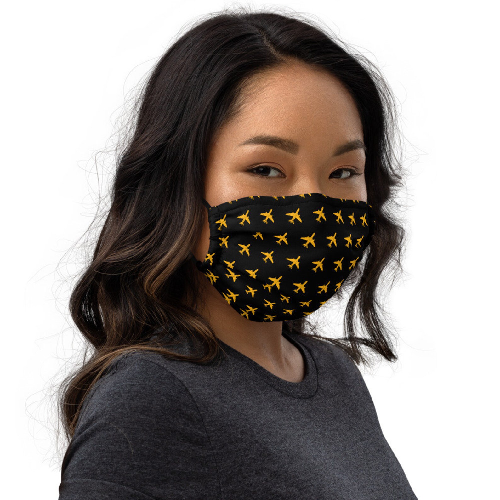 Yellow Jet Airplane Pattern Black Aviation Premium Face Mask | Etsy