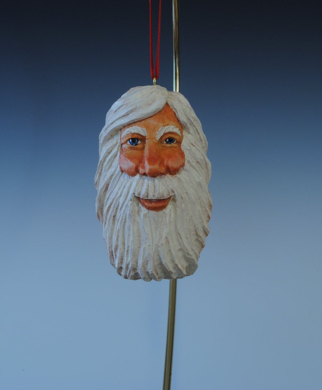 Wood Santa Ornament -santa With No Hat - Hand Carved and Painted ...