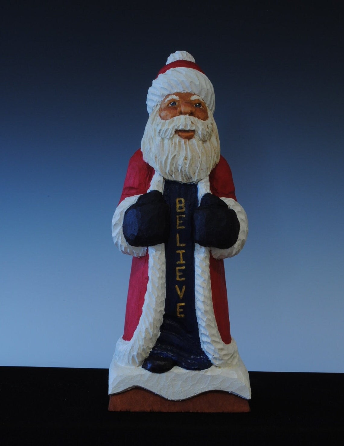 Hand Carved Santa in Red Robe - BELIEVE - Father Christmas- Hand Carved ...