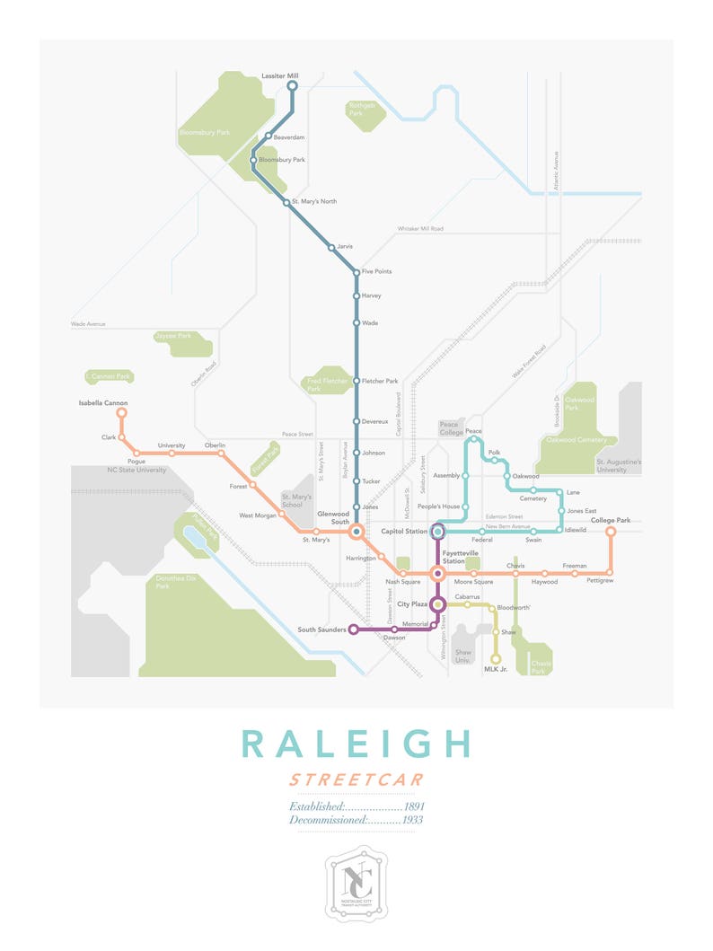Raleigh Streetcar Map - Etsy