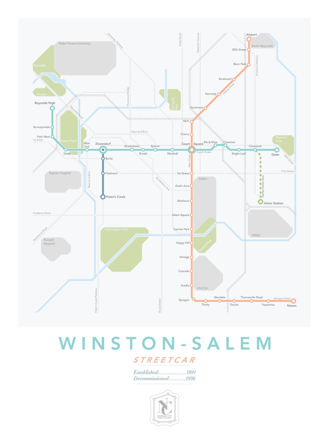 Winston-salem Streetcar Map - Etsy