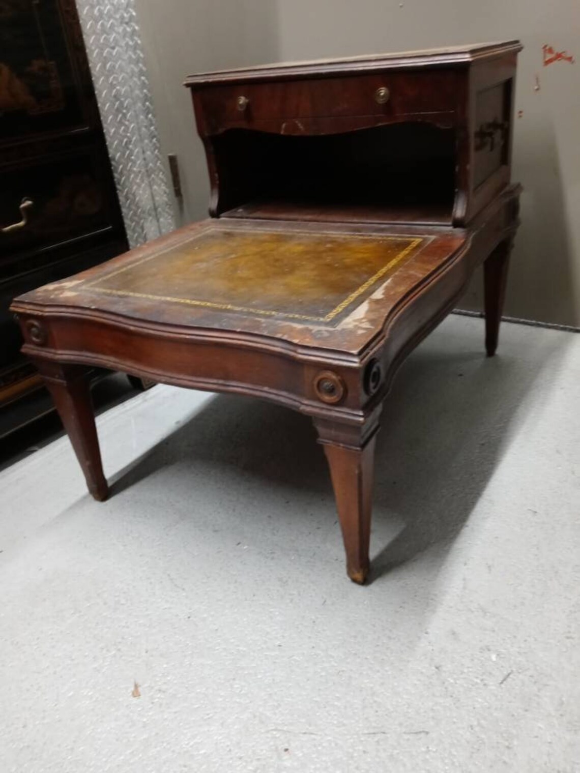 Original Antique Leather Top End Table - Etsy